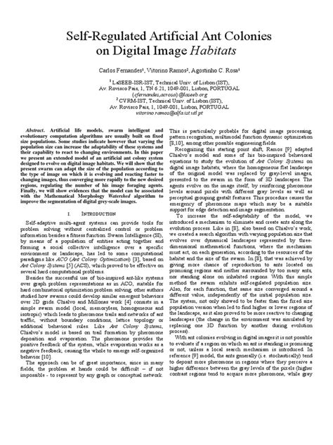 Self Regulating Artificial Ant Colonies Adapt Image Segmentation Pdf Image Segmentation