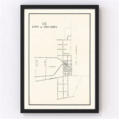 Arcadia Map 1910 Old Map Of Arcadia California Art Vintage Print Framed