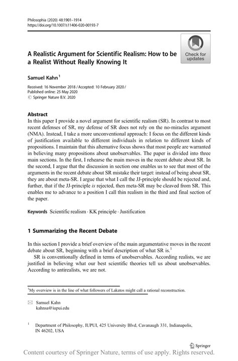 A Realistic Argument For Scientific Realism How To Be A Realist