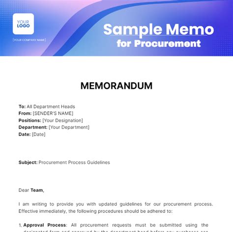 Free Sample Memo For Procurement Template To Edit Online