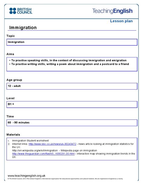 Immigration Lesson Plan Pdf Lesson Plan Immigration
