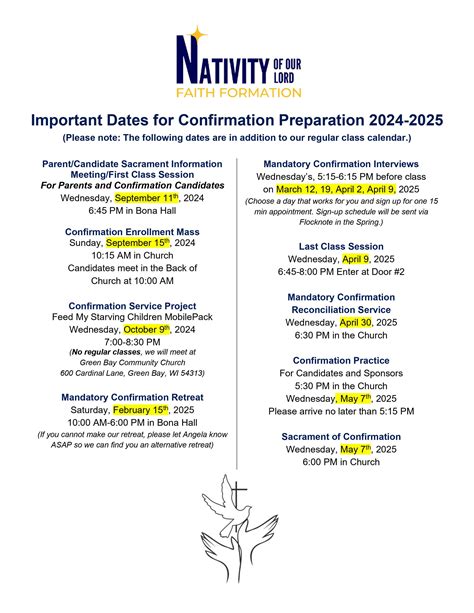 2024 2025 Important Dates For Confirmation Prep — Nativity Of Our Lord