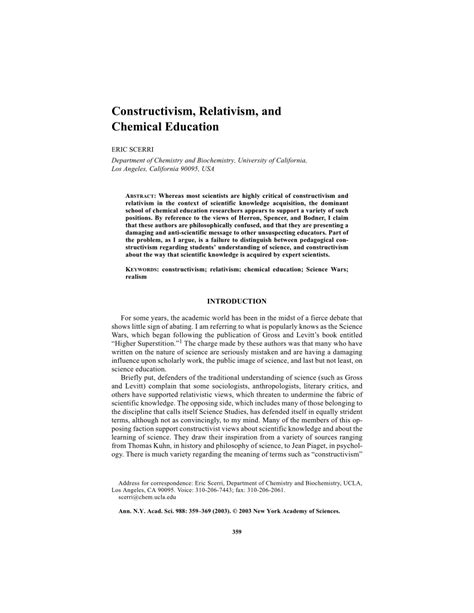 Pdf Constructivism Relativism And Chemical Education