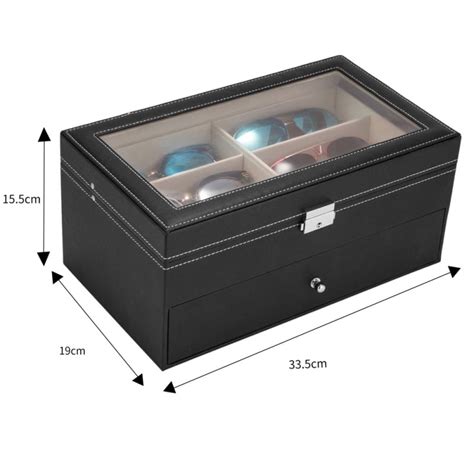 Sleek Black Aesthetic Leather 12 Piece Eyeglasses Storage And Sunglass Glasses Display Drawer