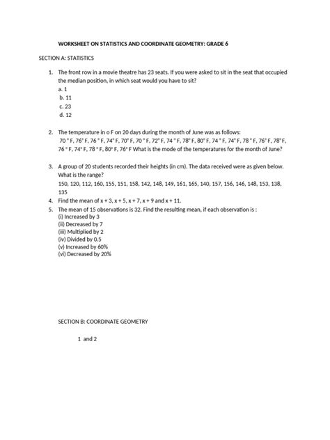 Grade 6 Statstics And Cordinate Geometry Practice Problems Pdf