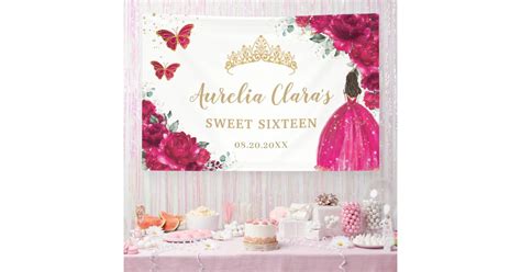 Fuchsia Pink Floral Quinceañera Sweet 16 Backdrop Banner Zazzle