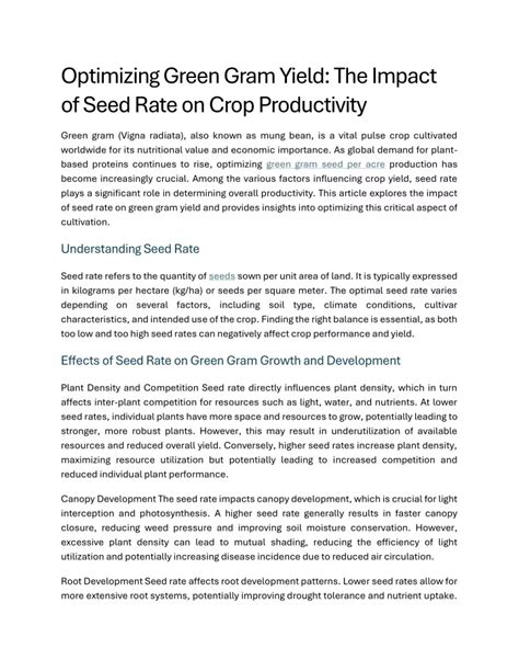 Ppt Optimizing Green Gram Yield The Impact Of Seed Rate On Crop Productivity Powerpoint