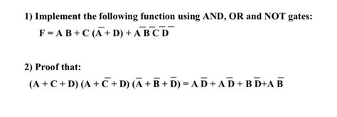 Solved Implement The Following Function Using And Or And