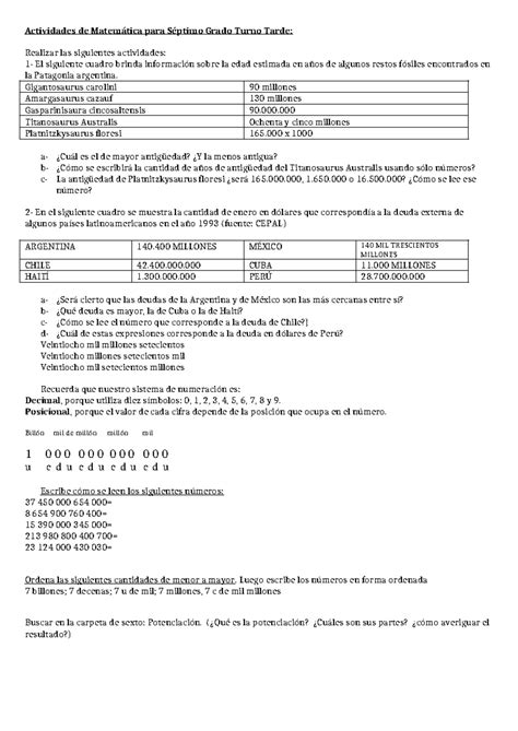 Matematica Septimo Tarde Actividades De Matemática Para Séptimo Grado Turno Tarde Realizar