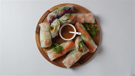 Vietnamese Spring Rolls Goi Cuon Or Nem Cuon Filled With Prawns Herbs