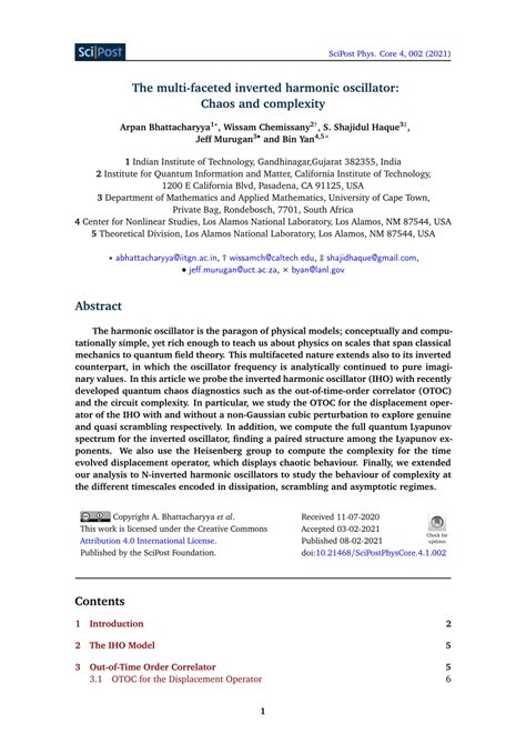 Pdf The Multi Faceted Inverted Harmonic Oscillator Chaos And Complexity