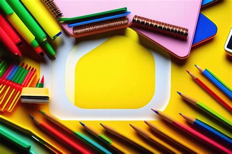 Premium Ai Image School Supplies On Yellow Table Top View