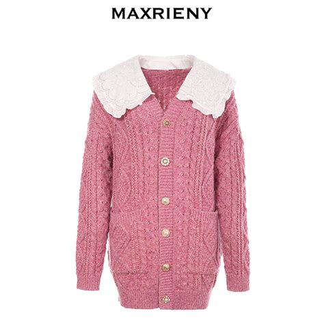 MAXRIENY复古娃娃衫女冬季蕾丝拼接针织开衫 虎窝淘
