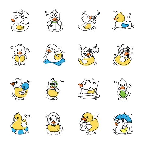 Set Of 16 Funny Duck Doodles 40179323 Vector Art At Vecteezy