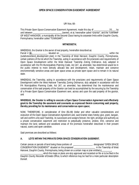 Open Space Conservation Easement Agreement Sample Doc Template