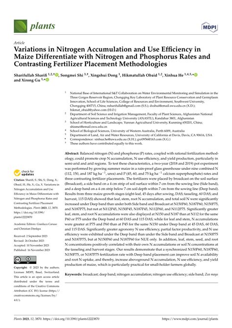 Pdf Variations In Nitrogen Accumulation And Use Efficiency In Maize Differentiate With