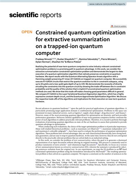 Pdf Constrained Quantum Optimization For Extractive Summarization On