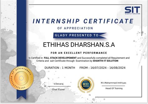 Ethihas Dharshan On Linkedin Internship Fullstackdevelopment
