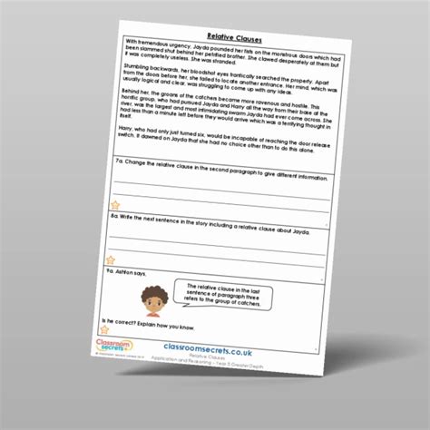 Year 5 Relative Clauses Application And Reasoning Resource Classroom Secrets