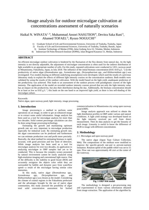 Pdf Image Analysis For Outdoor Microalgae Cultivation At