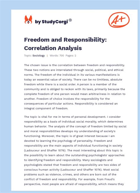 Freedom And Responsibility Correlation Analysis Free Essay Example