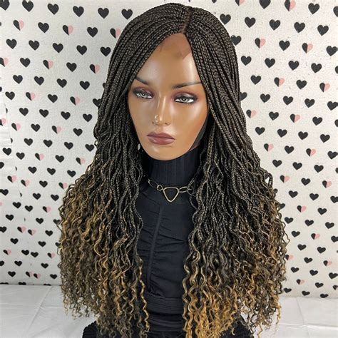 Wavy Curls Box Braid Braided Lace Front Frontal Wig With Curly Ends 1b Braidslacewigs