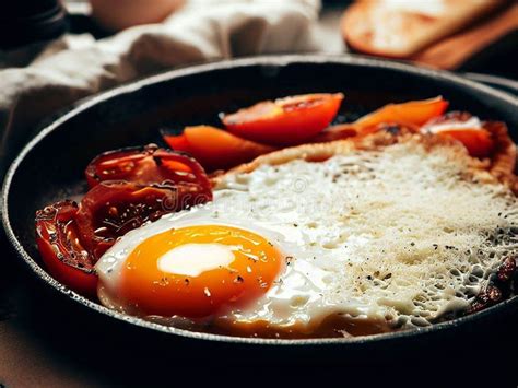 Fried Eggs And Bacon And Roast Tomato Delicious Breakfast Stock