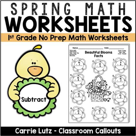 Free Spring Math Worksheets Review 1st Grade Mathematics Skills Basic Facts