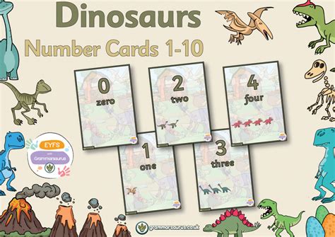 Eyfs Dinosaurs Number Cards 1 10 Grammarsaurus