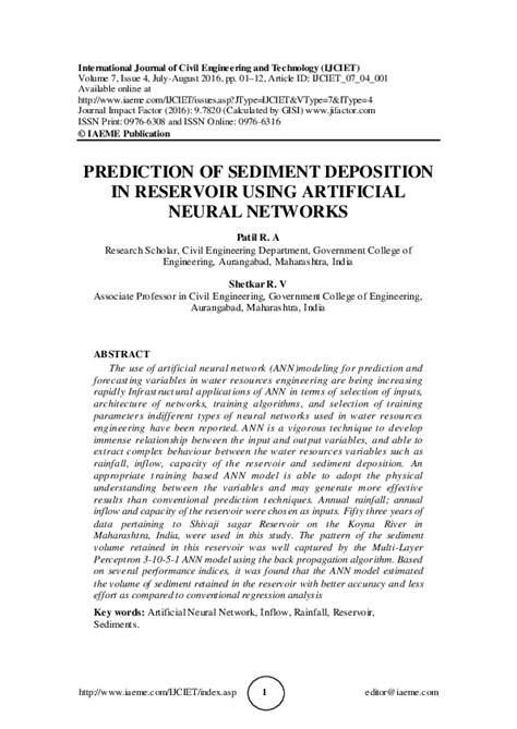 Pdf Prediction Of Sediment Deposition In Reservoir Using Artificial