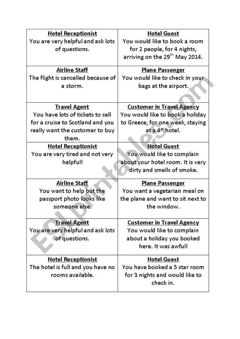 Travel Role Play Cards Esl Worksheet By Susrs7