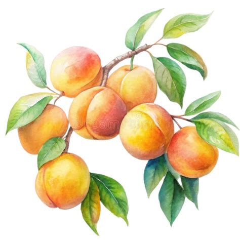 Watercolor Peaches On White Background Stock Illustration