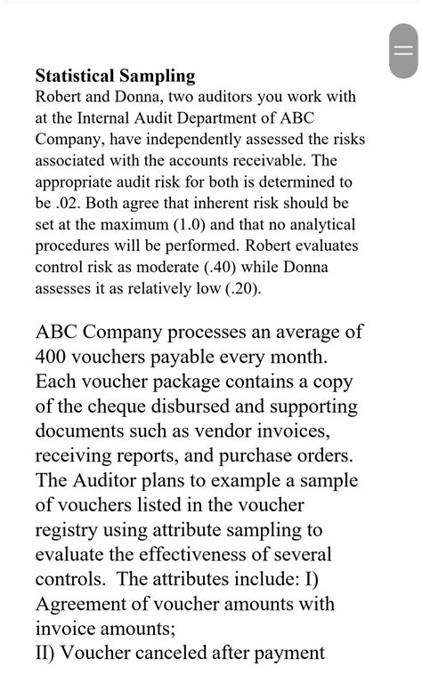 Solved Statistical Sampling Robert And Donna Two Auditors