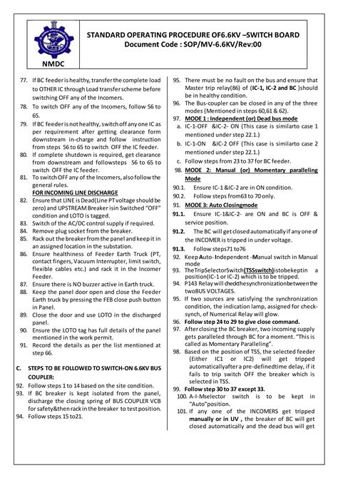 Sop 6 6 Kv Switchboard Edited Docx