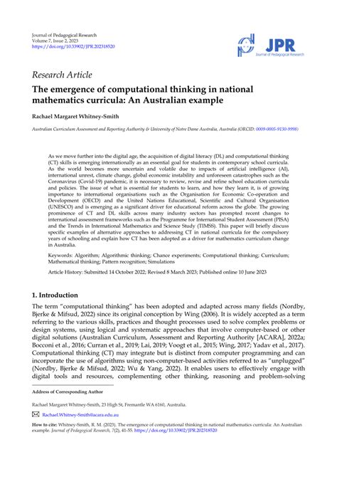 Pdf The Emergence Of Computational Thinking In National Mathematics