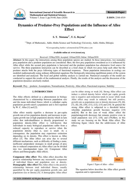 Pdf Dynamics Of Predator Prey Populations And The Influence Of Allee Effect