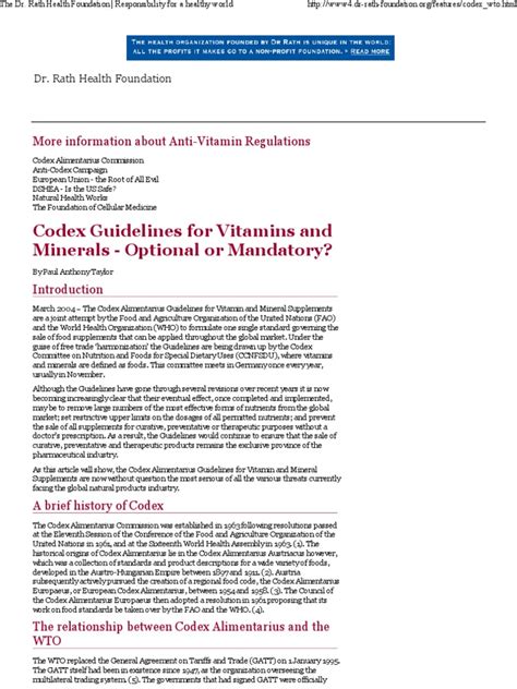Codex Guidelines For Vitamins And Minerals Optional Or Mandatory