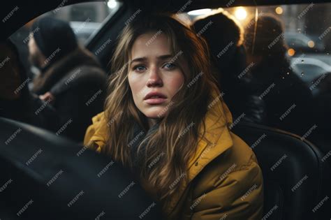 Premium Photo A Young Woman Sitting In The Back Seat Of A Car