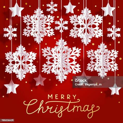 Kartu Ucapan Natal Dengan Kepingan Salju Kertas Dan Bintangbintang Di