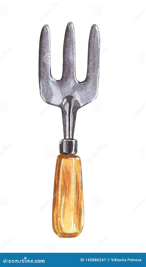 Outil De Jardinage Fourche M Tallique Illustration Tir E Par La Main D Aquarelle Illustration