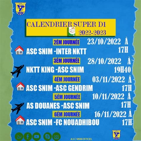Les 5 Prochaines Matches De Lasc Asc Snim Officiel Facebook