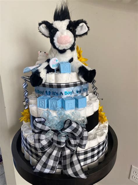 Cow Diaper Cake Farm Baby Shower Cow Baby Shower Theme Cow Baby Showers