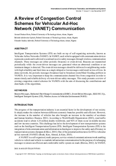 Pdf A Review Of Congestion Control Schemes For Vehicular Ad Hoc