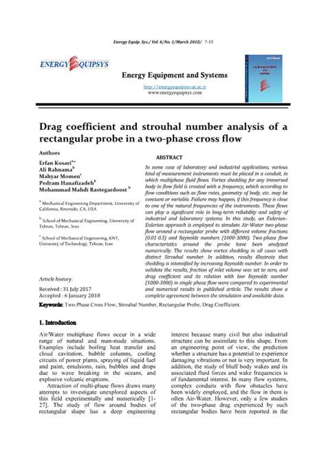 Drag Coefficient And Strouhal Number Analysis Of A Rectangular Probe In A Two Phase Cross Flow