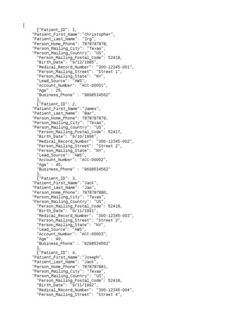 Sample Patient Data Json