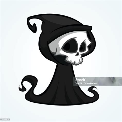 可愛的卡通與孤立在白色的大鐮刀的死神可愛的萬聖節骨架死亡字元圖示概述向量圖形及更多人類骨架圖片 人類骨架 兜帽 剪裁圖 Istock