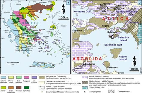 A The Geodynamic Zones Of Greece Showing The Occurrences Of Triassic Download Scientific