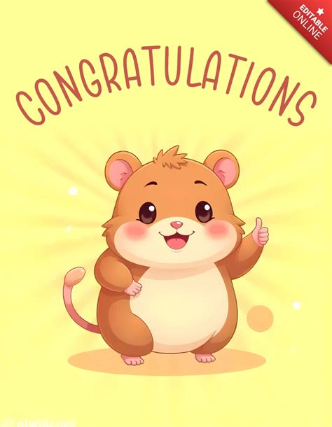 Cute Hamster Congratulations Card Template Free Design Template