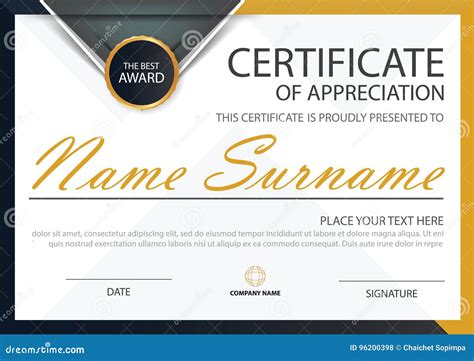 Yellow Black Elegance Horizontal Certificate With Vector Illustration