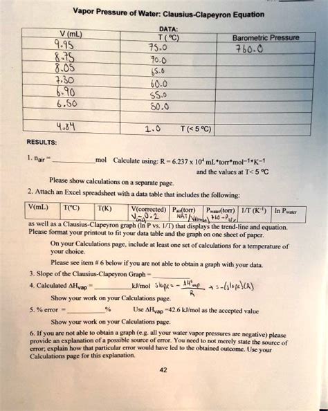 SOLVED Vapor Pressure Of Water Clausius Clapeyron Equation DATA Ml